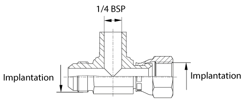 Raccord en Té - Implantation JIC Mâle/Femelle - Pour piquage en ligne avec prise en 1/4 BSP